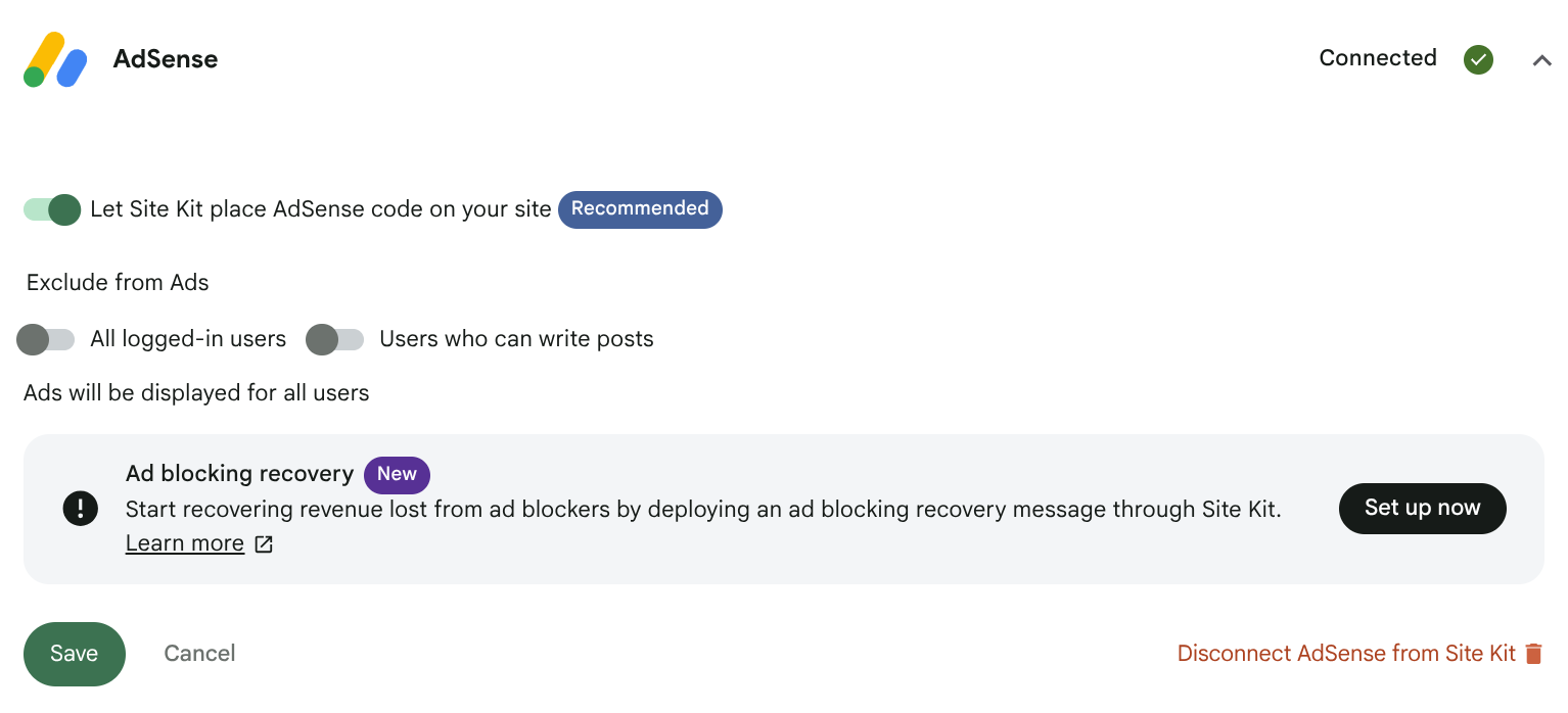 Ad blocking recovery - Site Kit by Google